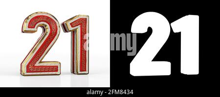 Golden number twenty one on white background with drop shadow and alpha ...