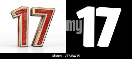 3D Shiny Red Number Seventeen 17 Isolated on White Background Stock ...