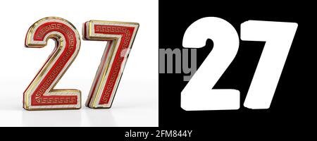 Golden number twenty seven (number 27) on white background with drop ...