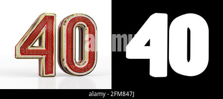 Red number 40 (number forty) with golden symbols endless knot. 3D ...