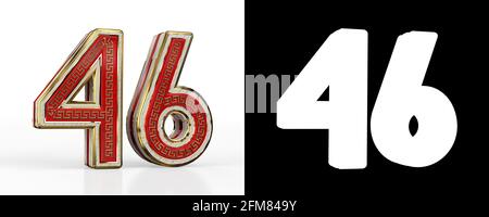 Golden number forty-six (46 years) on white background with pattern ...