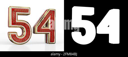 Golden number fifty-four (54 years) on white background with pattern ...