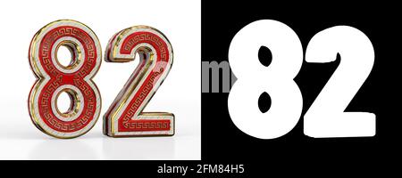 Golden number eighty two on white background with drop shadow and alpha ...