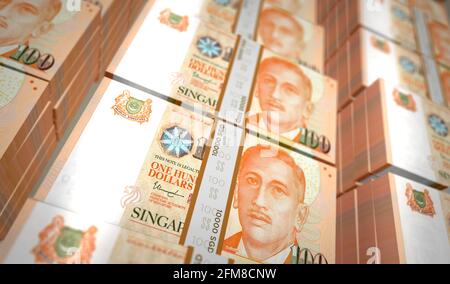 Singapore Dollar money pack 3d illustration. SGD banknote bundle stacks ...