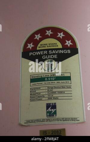 Energy and water efficiency rating label on new on washing machine New ...