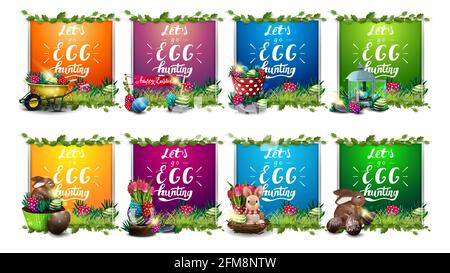Let's go egg hunting, collection squares postcards with Easter eggs ...