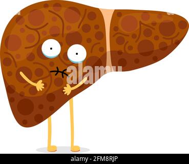 Sick unhealthy cartoon liver character suffers from cancer and ...