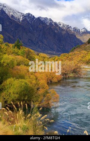 Park surrounded by colorful trees near a pathway with a street lamp on ...