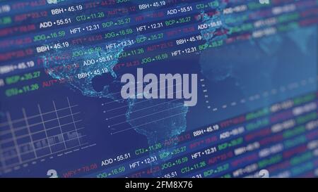 Stock market tickers with graphs and charts. Digital animation of Stock ...