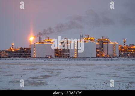 Sabetta, Tyumen region, Russia - April 4, 2021: Gas carrier Yakov ...