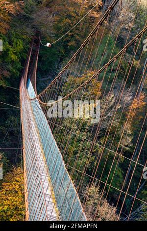 the suspension bridge over the Maé gorge in Igne, municipality of ...