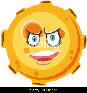 Asteroid cartoon character with angry face expression on white ...