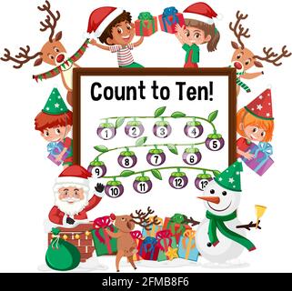 Count to ten number board with many kids cartoon character illustration ...