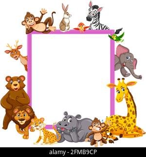 Empty banner with many different wild animals illustration Stock Vector ...