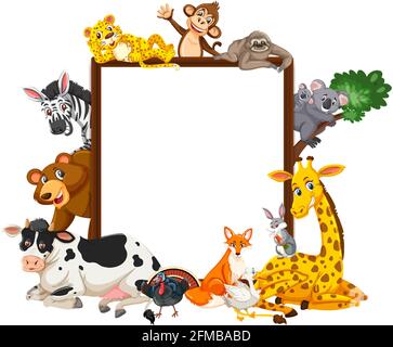 Empty banner with many different wild animals illustration Stock Vector ...
