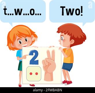 Cartoon character of two kids spelling the number one illustration ...