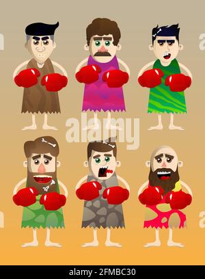 Cartoon prehistoric man holding his fists in front of him ready to ...
