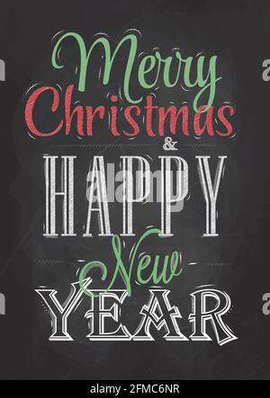 Chalk Drawing Illustration for Merry Christmas and Happy New Year Print ...