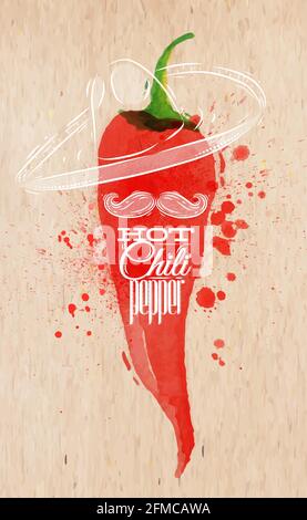 Red chili hand drawn color illustration. Chilli pepper cartoon isolated ...