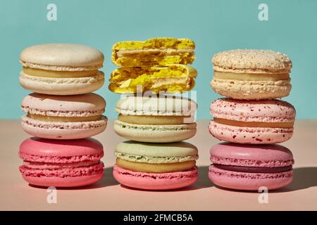multicolor macaron on pastel Light Blue color background.2 Stock Photo ...