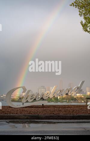 Cleveland script sign, Edgewater Park, Cleveland, OH Stock Photo - Alamy