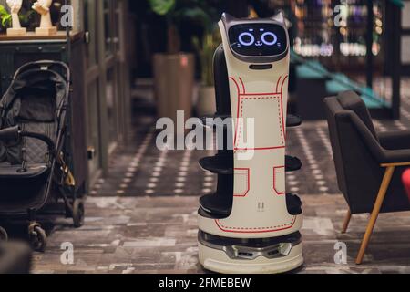 Ufa, Russia, 7 January, 2021 Waitress robot at restaurant Stock Photo ...