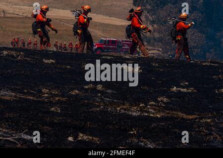 Benicia, CA, USA. 8th May, 2021. Members of a CalFire engine crew from ...