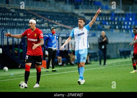 Antonio Raillo (l) and Stefan Scepovic (r) in action during Malaga CF vs RCD Mallorca of La Liga ...