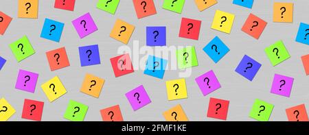 Post it notes with question marks on bulletin board. Close up Stock ...