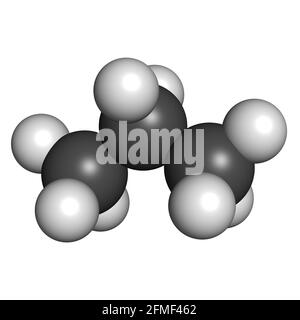Propane, C3H8, molecule model and chemical formula. Organic chemical ...