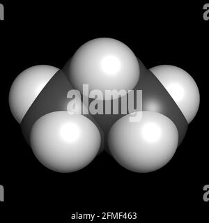 Propane, C3H8, molecule model and chemical formula. Organic chemical ...