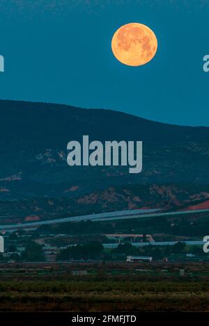 Full moon beautiful over dark sky at have tree shadow in night Stock ...