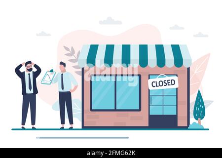 Shop closed. Storefront with a sign is closed. Facade of a store. A ...