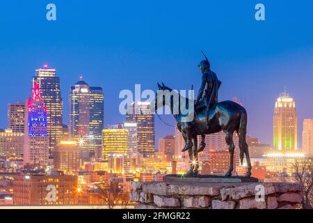 The Scout overlooking downtown Kansas City. The Scout is a famous ...