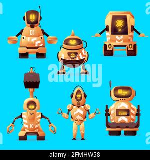 Cartoon robots. Robotics bots, robot pet and robotic android bot characters technology vector ...
