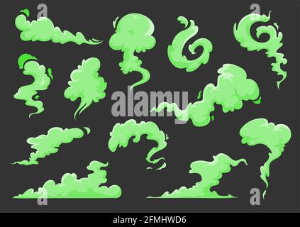 Cartoon bad smell stench green clouds vector set isolated. Illustration ...