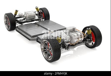Electric Vehicle's chassis with dual motors and battery system isolated ...
