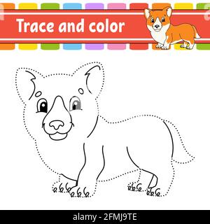 Trace and color. Dog animal. Coloring page for kids. Handwriting ...