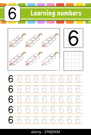 Number 6. Trace and write. Handwriting practice. Learning numbers for ...