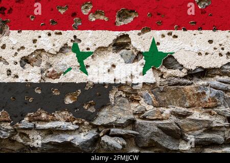 3d rendering of an old Syria flag in a concrete wall Stock Photo - Alamy