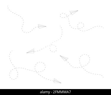 Paper airplane. Outline flying planes from different angles and ...