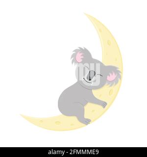 Cute little koala sleeping on cloud. Cartoon animal character for kids ...