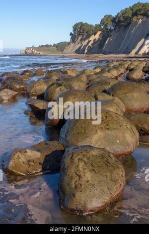 large rock formations at bowling ball beach california Stock Photo - Alamy