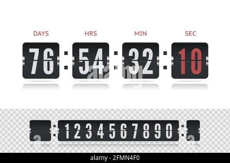 Scoreboard number font with reflections. Retro design score board clock template isolated on ...