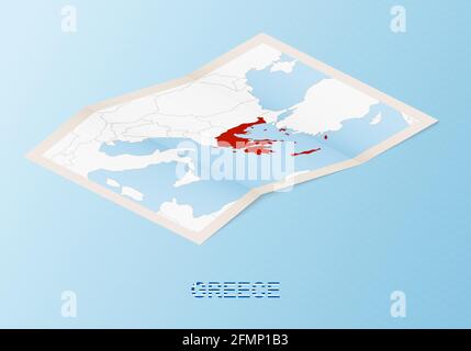 Greece map, folded paper with Greece map. Vector illustration Stock ...