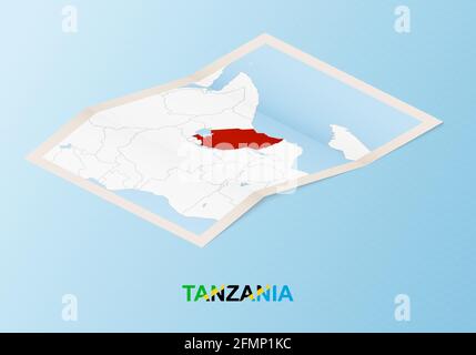 Tanzania map, folded paper with Tanzania map. Vector illustration Stock ...