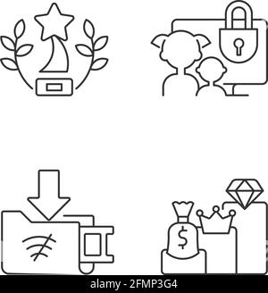 Content control linear icons set. Censorship, Moderation, Editing ...