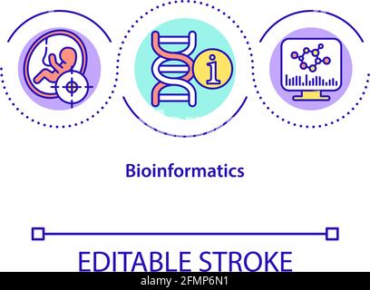 Bioinformatics linear icon. Human genome research. Biological data ...
