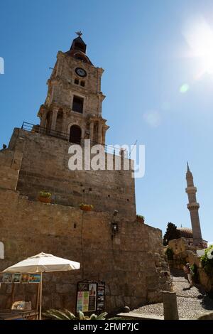 The medieval Roloi Clock Tower, Rhodes, Greece, highest landmark in Old ...