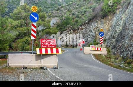 Road signs in Greek and English outside of Paphos, Cyprus Stock Photo ...